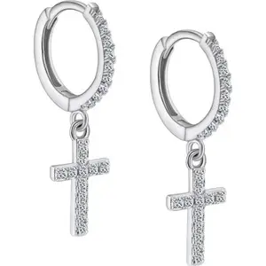 DONATELLO GIAN Name Sterling Moissanite Cross Earrings - Silver