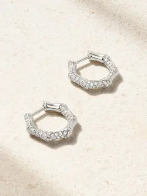 ANITA KO Small Bamboo Diamond Hoop Earrings - Silver