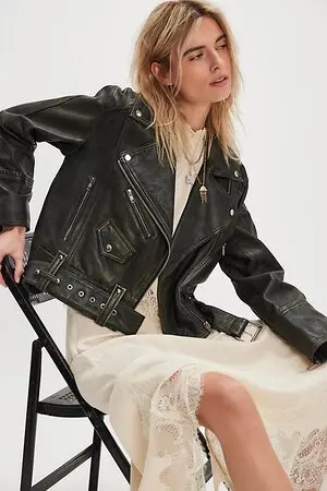 Free People We The Free Mina Leather Jacket - Black