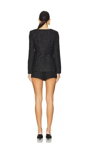 Amanda Uprichard Long Sleeve Textured Romper - Black