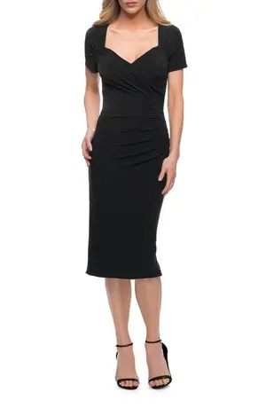 La Femme Ruched Jersey Dress - Black