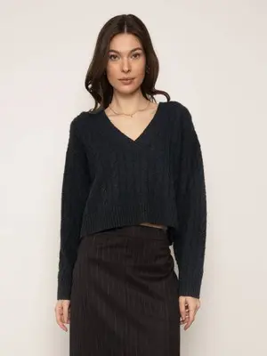 Central Park West Yorke Cable Knit V-neck Crop Top