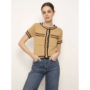 Central Park West Jules Crochet Edge Top - Camel