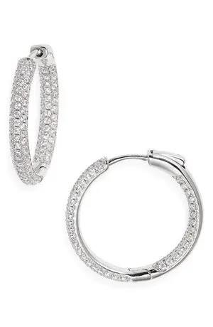 Nordstrom Cubic Zirconia Pavé Hoop Earrings - Clear- Silver
