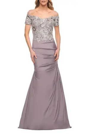 La Femme Off-the-shoulder Mermaid Gown - Silver