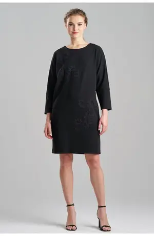 Natori Scuba Crepe Wedge Dress With Embellishment - Black