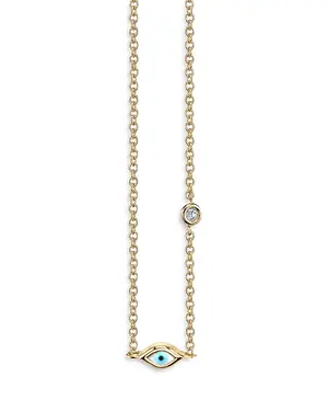 SYDNEY EVAN - Sydney Evan 14K Yellow Gold Mini Enamel Evil Eye Pendant Necklace