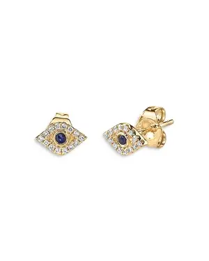 SYDNEY EVAN 14k Yellow Gold Evil Eye Stud Earrings - Blue/gold