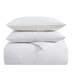 Vera Wang Solid Textured Pleats 3 Piece Duvet Cover Set, Queen - White