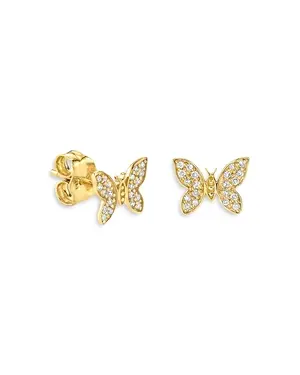 SYDNEY EVAN 14k Yellow Diamond Butterfly Stud Earrings - Gold