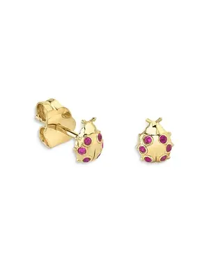 SYDNEY EVAN 14k Yellow Gold Ruby Ladybug Stud Earring