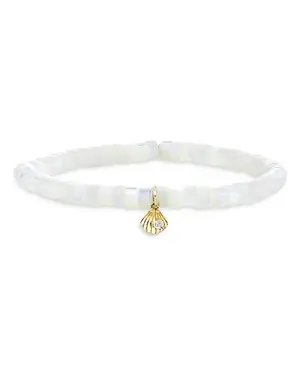SYDNEY EVAN 14k Yellow Gold Mother Of Pearl Diamond Clam Shell Charm Bracelet - White/gold