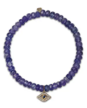 SYDNEY EVAN Evil Eye Beaded Bracelet - Gold/blue