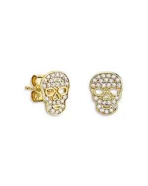 SYDNEY EVAN 14k Yellow Diamond Skull Stud Earrings - Gold