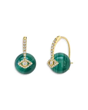 SYDNEY EVAN 14k Yellow Gold Malachite & Diamond Evil Eye Earrings - Green/gold