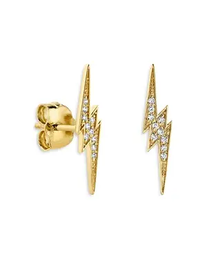 SYDNEY EVAN 14k Yellow Diamond Lightning Bolt Stud Earrings - Gold