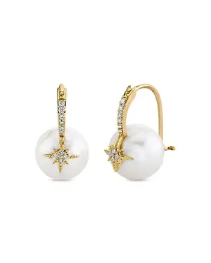 SYDNEY EVAN 14k Yellow Gold Freshwater Pearl & Diamond Starburst Earrings - White/gold