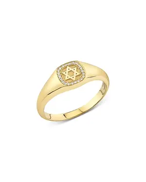 SYDNEY EVAN 14k Yellow Diamond Star Of David Signet Ring - Gold