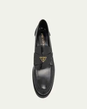 Prada Brushed Leather Split-toe Loafers