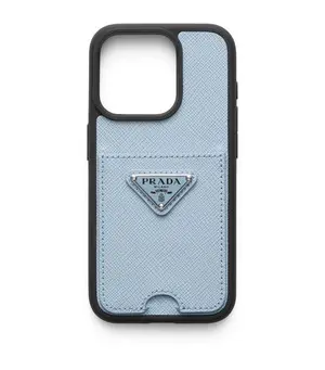 Prada Saffiano Leather Iphone 15 Pro Case - Turquoise