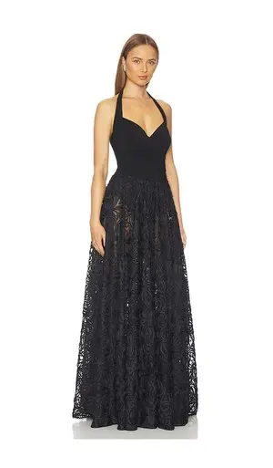 Norma Kamali Cayla Flared Gown With Lace Overlay - Black