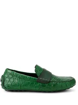 FERRAGAMO Embossed Crocodile Effect Leather Loafers