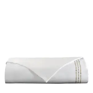DEA LUXURY LINENS Sole Embroidery Duvet Cover, King - White/graphite