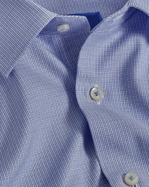 David Donahue Slim Fit Printed Dobby Dress Shirt - Blue