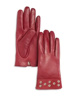 Bloomingdale'S Grommet Leather Gloves - Red