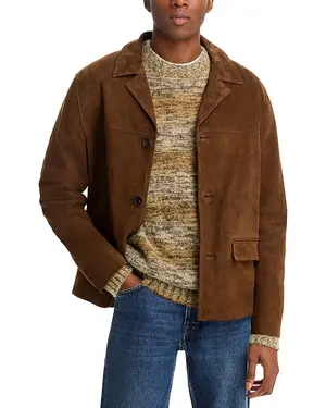 FRAME Regular Fit Suede Jacket - Dark Camel