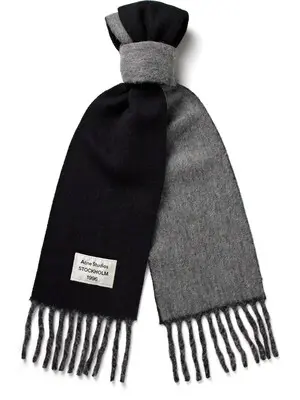 Acne Studios Acne Studios - Volly Colour-Block Fringed Logo-Appliquéd Alpaca-Blend Scarf - Men - Black Black