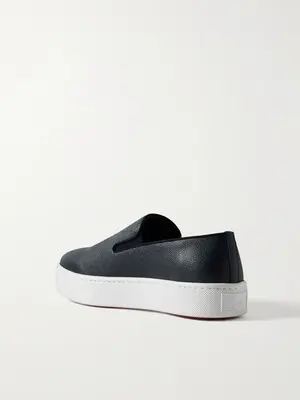 CHRISTIAN LOUBOUTIN Boatissimo Cross-grain Leather Slip-on Sneakers