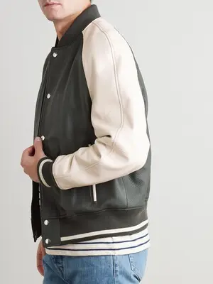 Mr P. Full-grain Leather Varsity Jacket