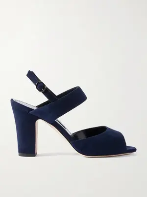 Manolo Blahnik Khiko 90 Suede Slingback Sandals - Blue