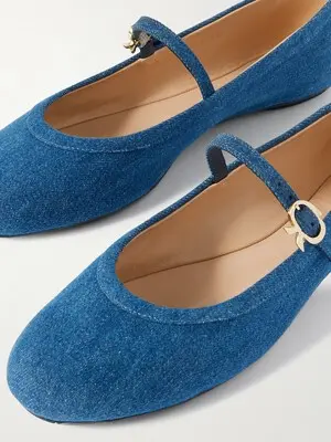 GIANVITO ROSSI Carla Denim Mary Jane Ballet Flats - Blue
