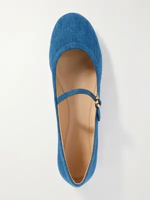GIANVITO ROSSI Carla Denim Mary Jane Ballet Flats - Blue