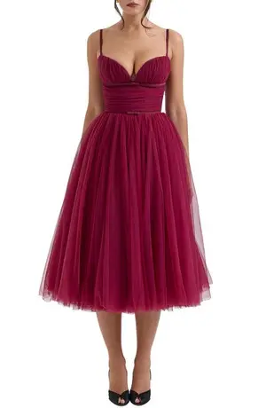 House Of Cb Countess Tulle Midi Dress - Cabernet