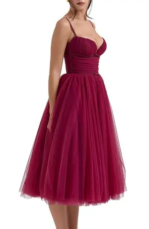House Of Cb Countess Tulle Midi Dress - Cabernet