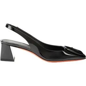 Santoni Patent Leather Slingback Block Heel - Black
