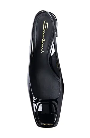 Santoni Patent Leather Slingback Block Heel - Black