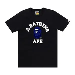 A BATHING APE Logo Monogram College Tee - Black