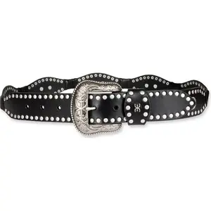 Sam Edelman Studded Scallop Leather Belt - Black