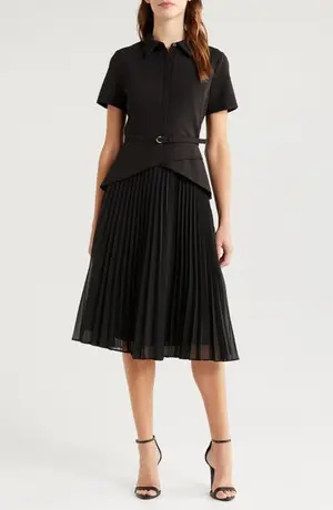 Julia Jordan Mixed Media Midi Shirt Dress