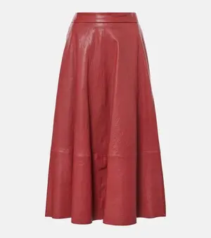 Brunello Cucinelli High-rise Leather Midi Skirt