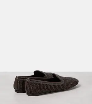 Brunello Cucinelli Leather-trimmed Raffia Slippers - Brown
