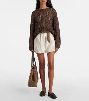 Brunello Cucinelli Leather-trimmed Raffia Slippers - Brown