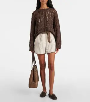 Brunello Cucinelli Leather-trimmed Raffia Slippers - Brown