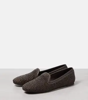 Brunello Cucinelli Leather-trimmed Raffia Slippers - Brown