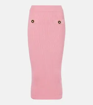 Balmain Ribbed-knit Midi Skirt - Pink