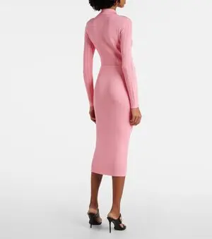 Balmain Ribbed-knit Midi Skirt - Pink